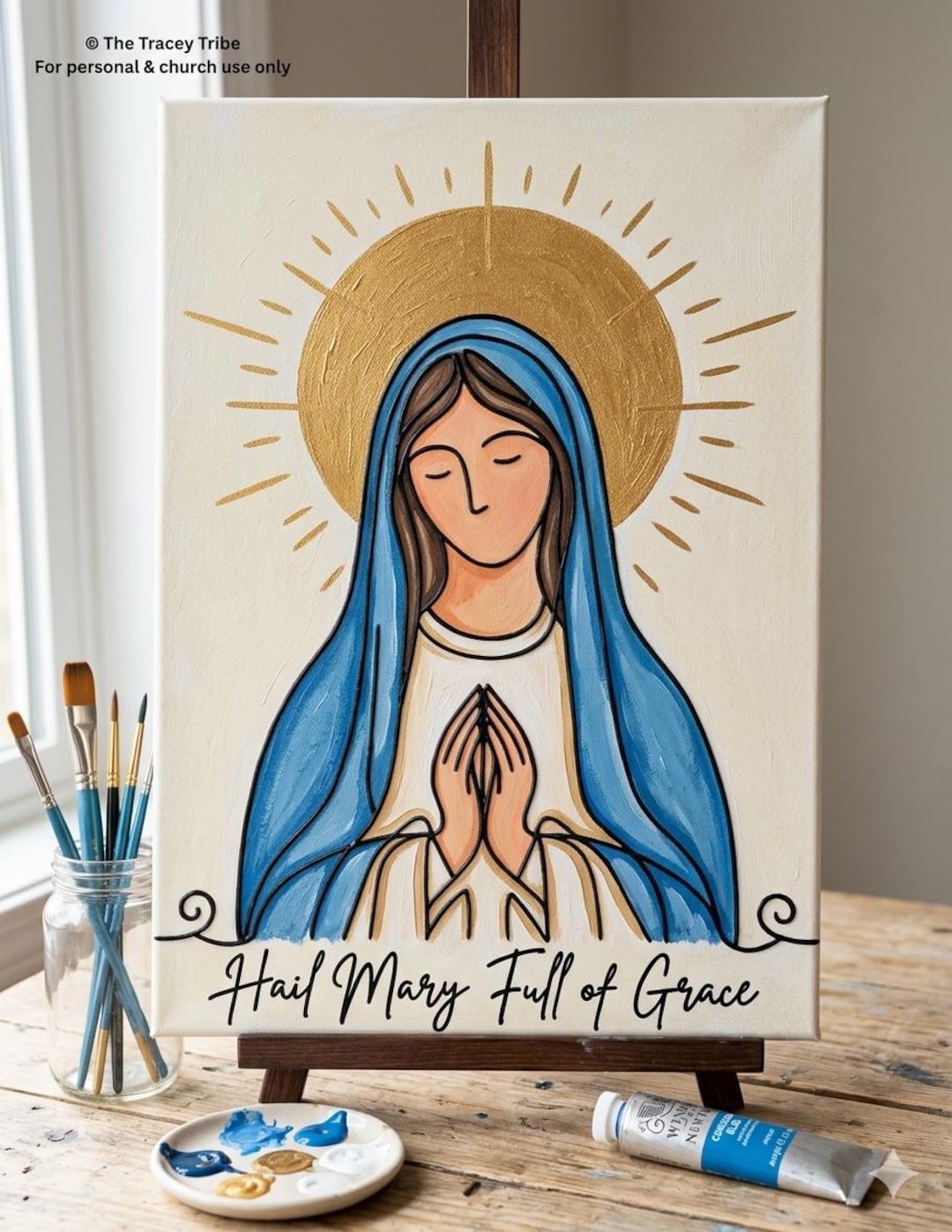 Virgin Mary Paint Party Printable, Catholic Canvas Art (digital ...