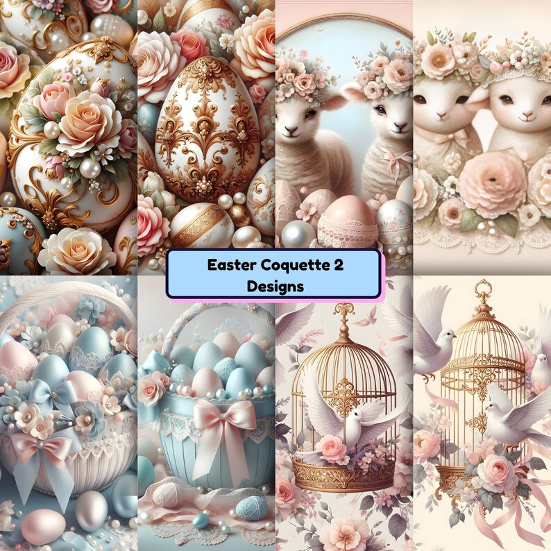 Coquette Seamless Pattern | Easter Pastel Bow Floral Bunny Digital ...