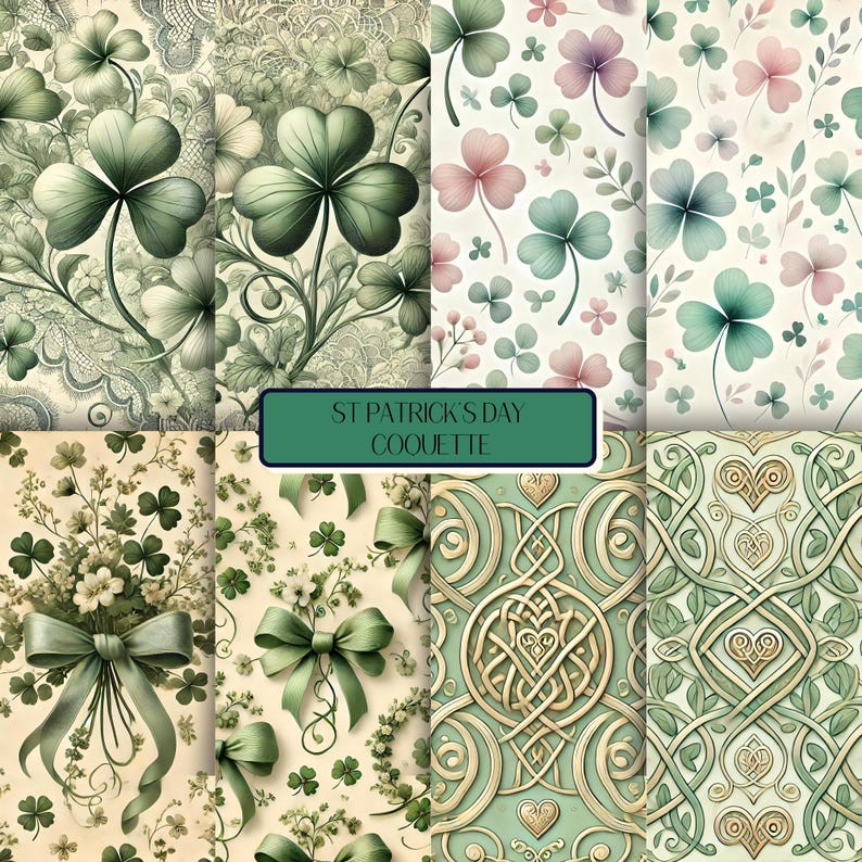 Coquette Irish Shamrock Four Leaf Clover Seamless Repeat Pattern, St ...