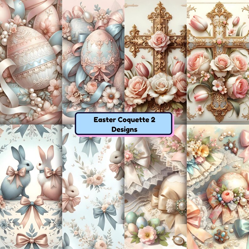 Coquette Seamless Pattern | Easter Pastel Bow Floral Bunny Digital ...