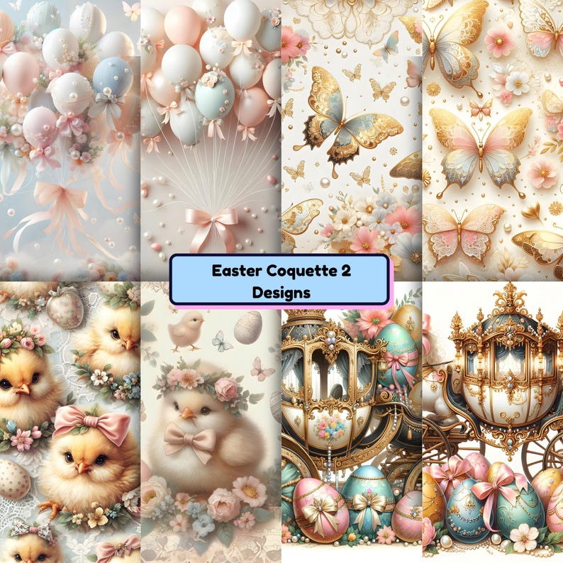 Coquette Seamless Pattern | Easter Pastel Bow Floral Bunny Digital ...