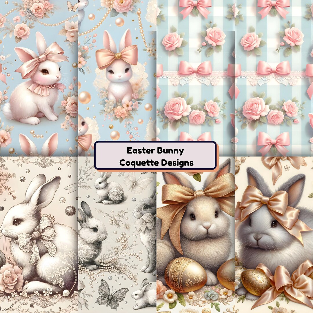 Easter Bunny Coquette Digital Paper Pack, Pastel Pink Blue Rabbit ...