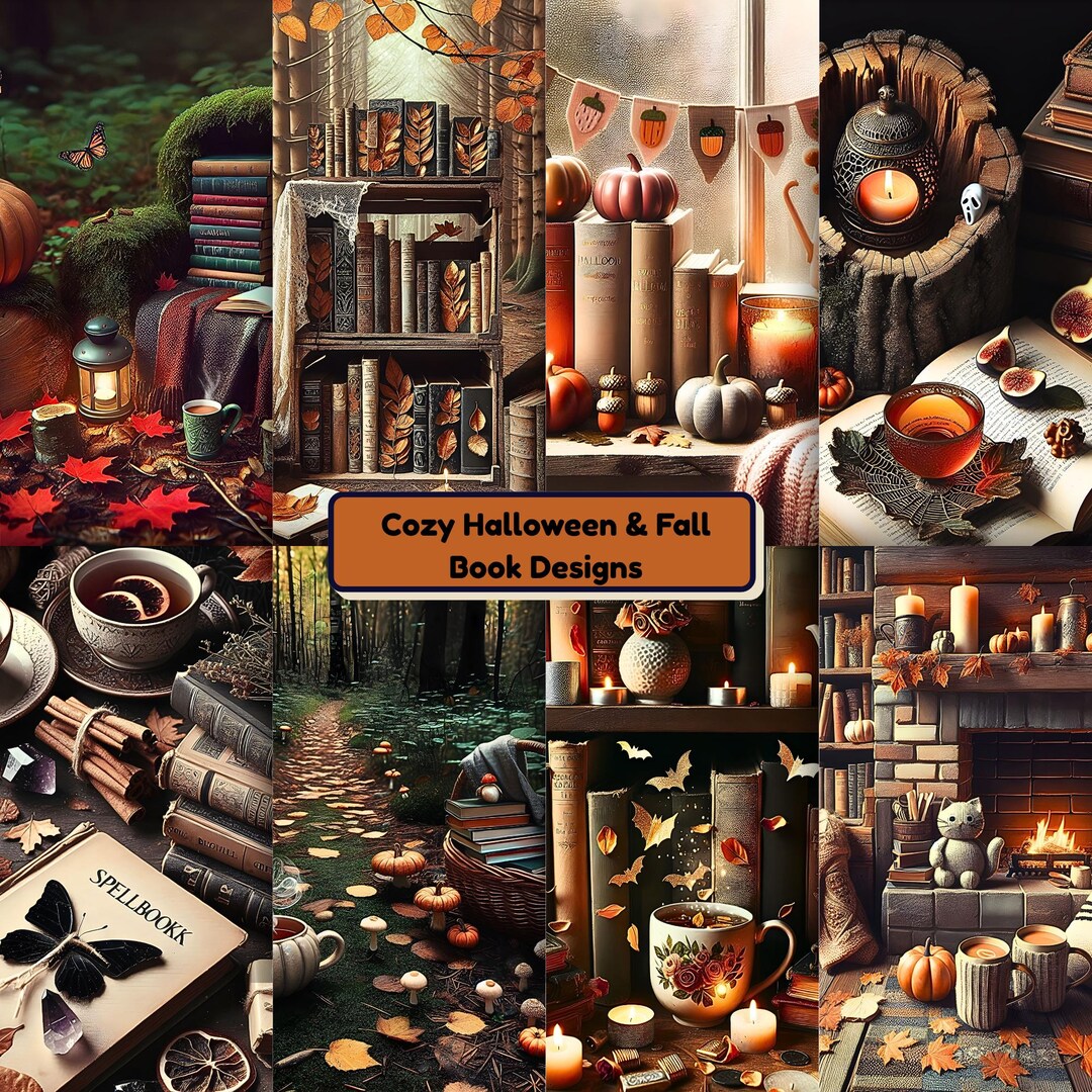 Cozy Halloween Fall Book Clipart, Dark Academia Autumn PNG, Cottage ...