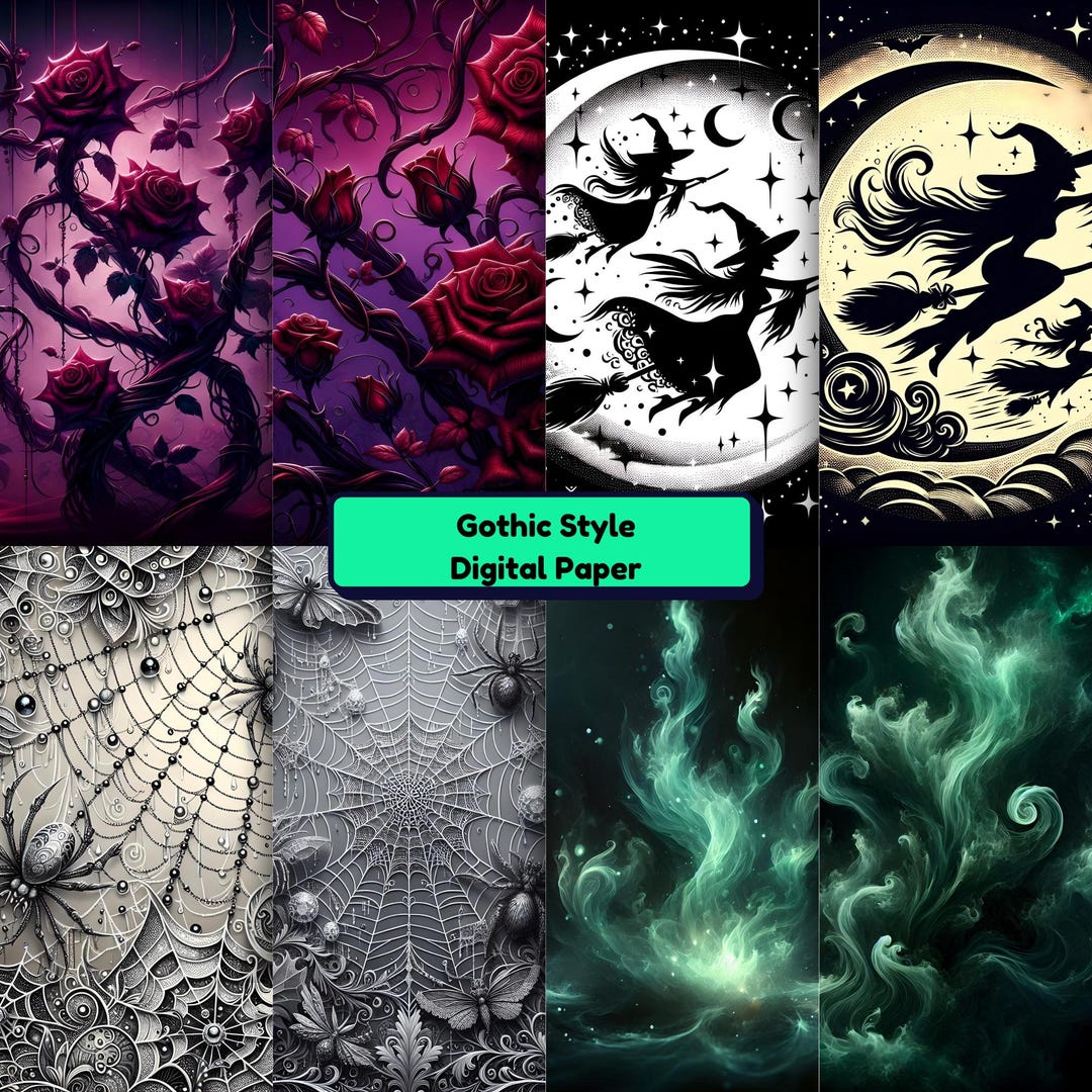 Dark Gothic Digital Paper – Seamless 12x12 Vintage Romance Backgrounds ...
