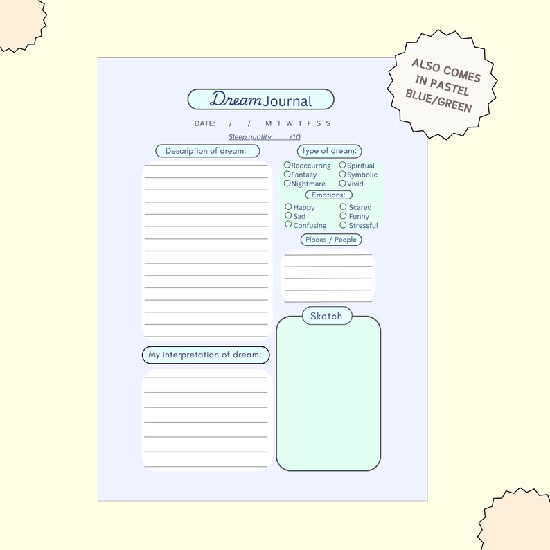 Printable Dream Journal L Digital Instant Download L Simple Dream Sleep ...