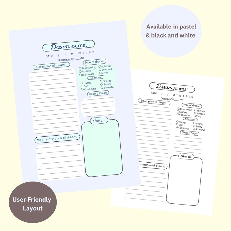 Printable Dream Journal L Digital Instant Download L Simple Dream Sleep ...