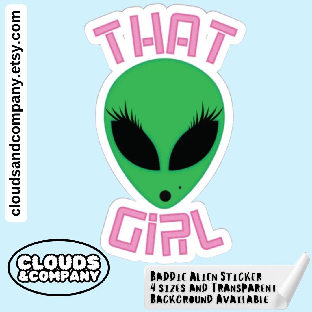 White and Transparent Alien Lady Sticker Fun Girly Flirty Alien Decal ...