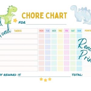 Dinosaur Chore Chart for Kids Printable Chore Tracker Fun Kids Reward ...