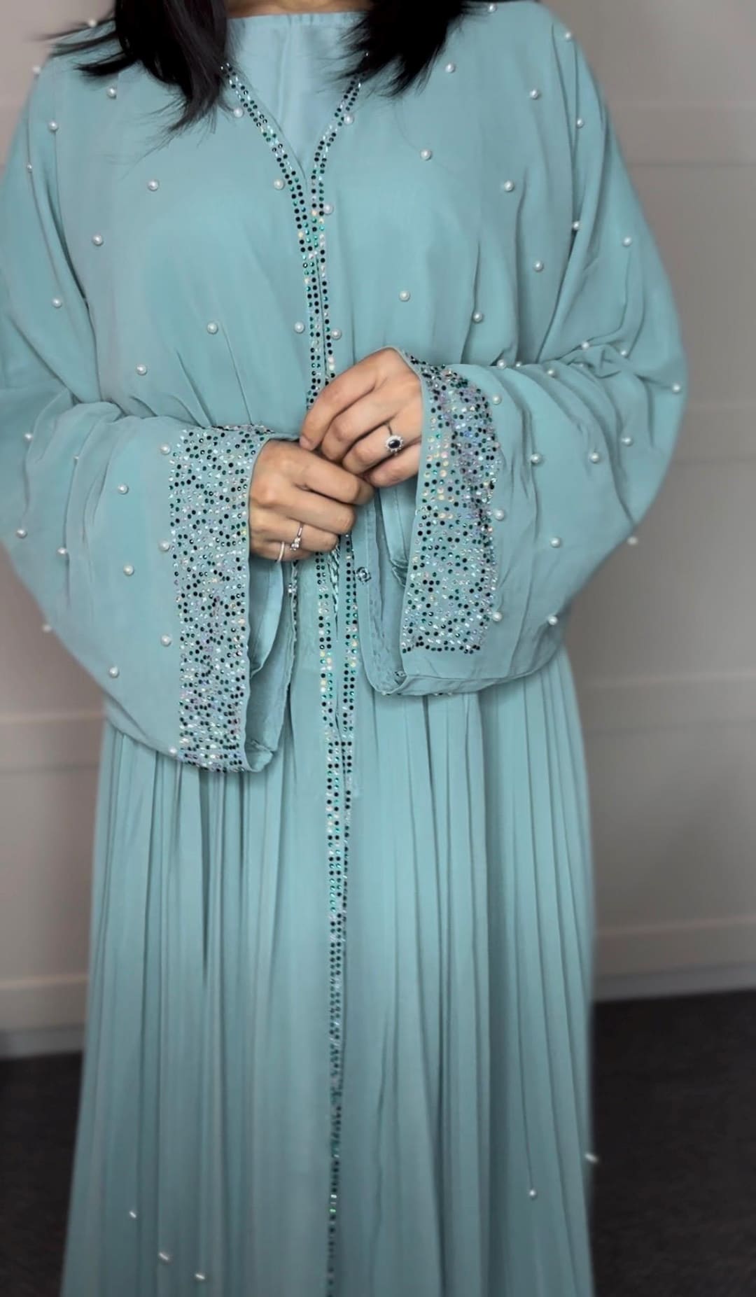 Elegant Chiffon Abaya Set: Pearls, Gemstones, Pleats - Eid Ramadan - Etsy