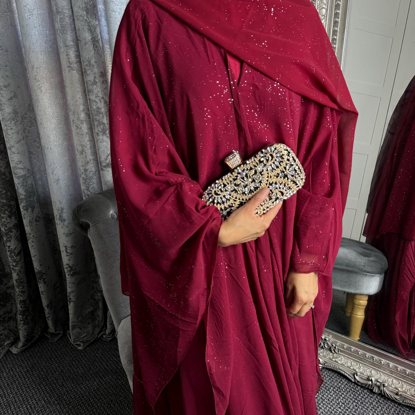 Luxury Twinkle Abaya Set: 3-piece Glitter Kaftan, Slip Dress & Hijab - Etsy