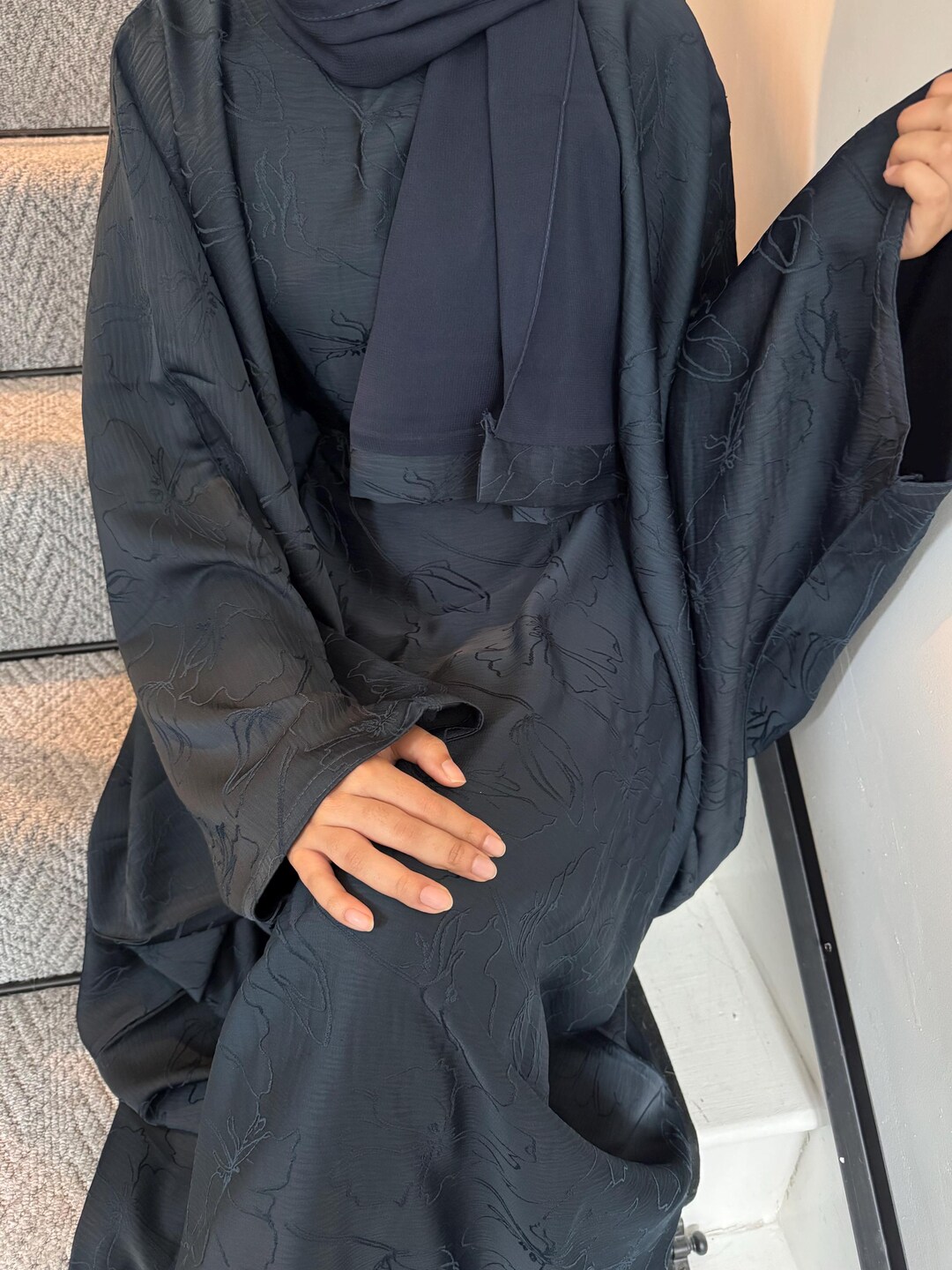 Jacquard Butterfly Abaya With Hijab & Inner Belt - Etsy