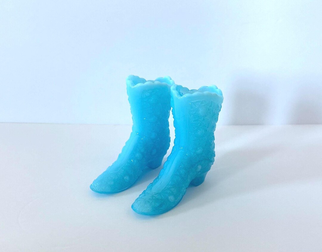 Vintage Daisy & Button Boot Figurines in Blue by Fenton Glass - Set of ...