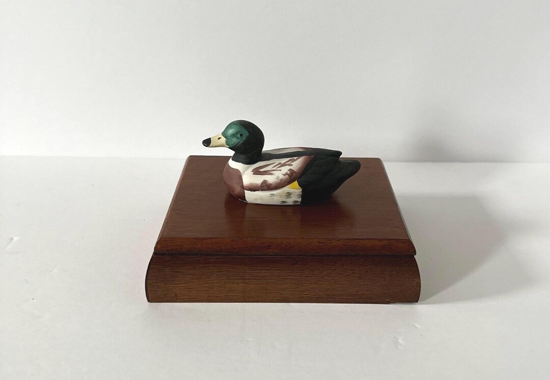 Vintage Ceramic Mallard Duck Wooden Box 2 Deck Holder W/ Original ...