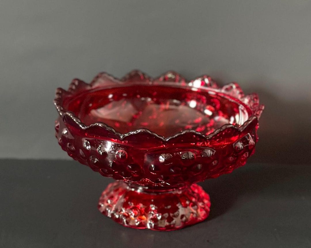 Vintage Ruby Red Footed Glass Dish - Etsy