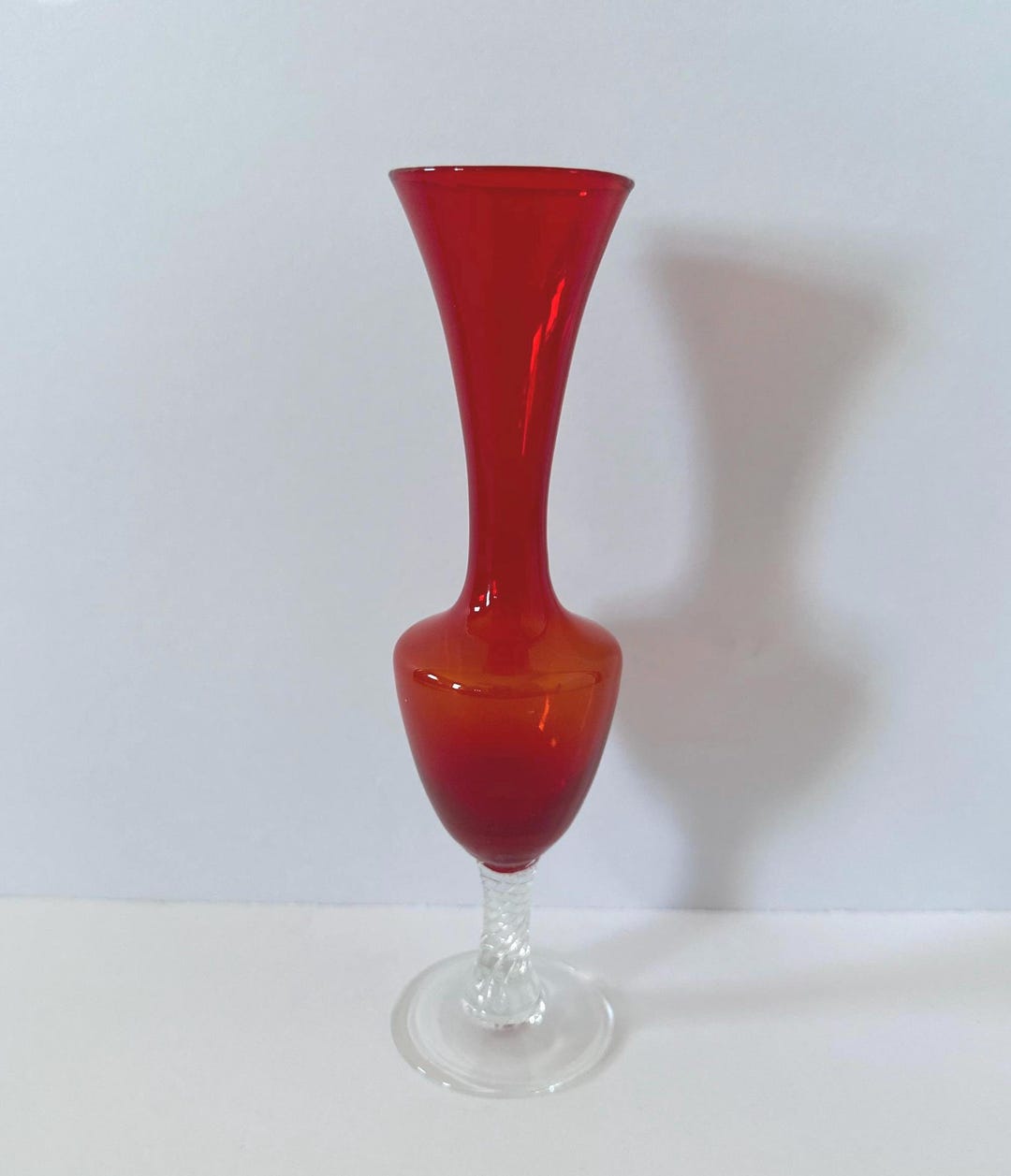 Vintage Red Glass Footed Bud Vase - Etsy