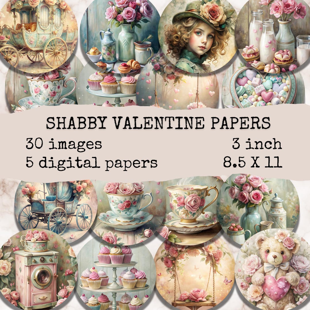 Shabby Valentine Printable Junk Journal 3 Inch Circles, Ephemera ...