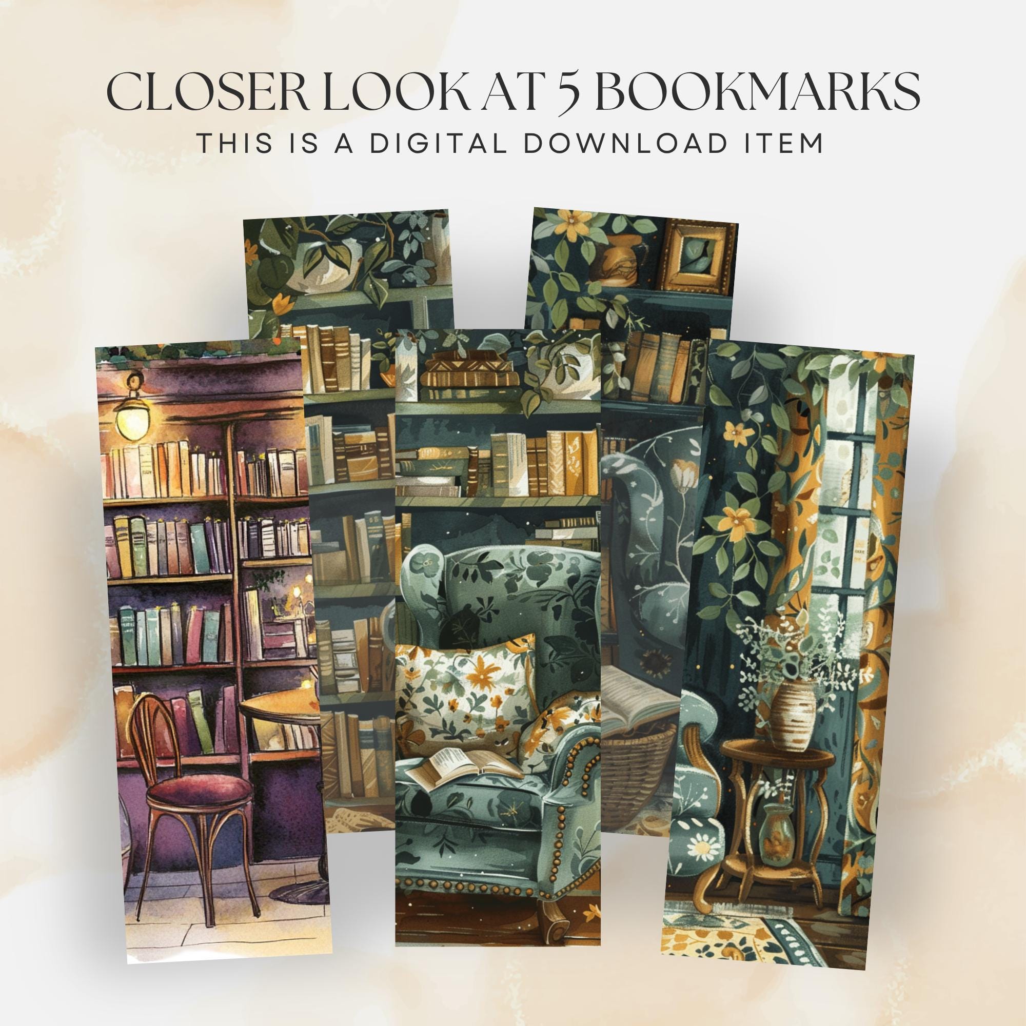 Cottagecore Reading Room, Printable Bookmarks for Book Lovers, DIY Gift ...