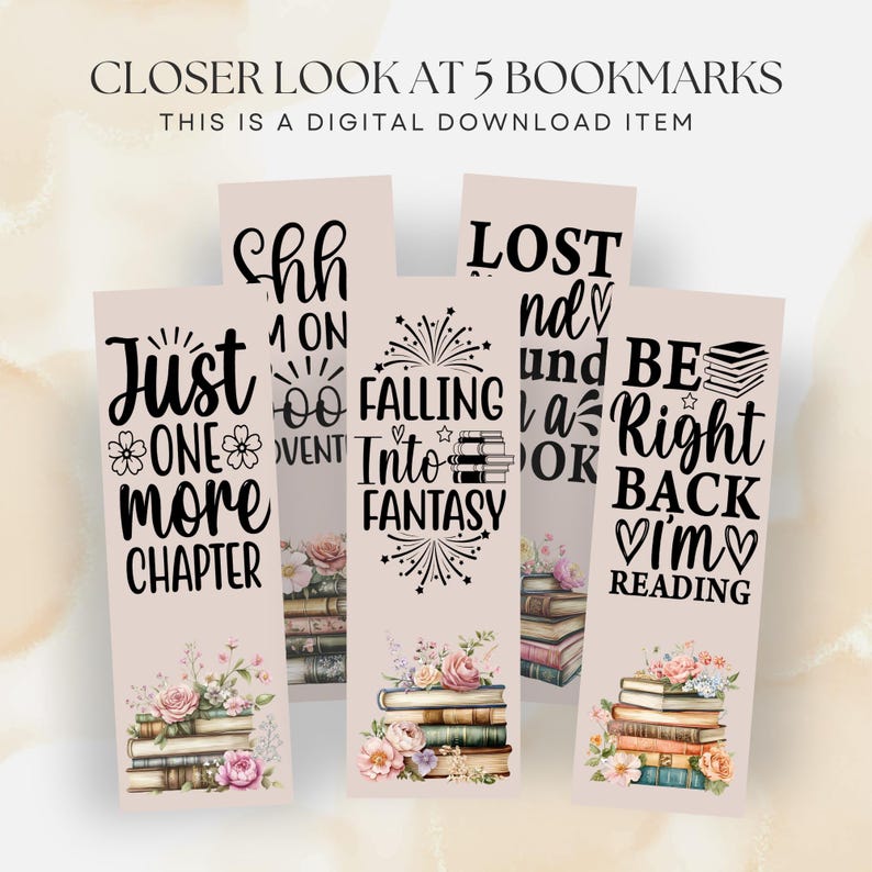 Floral Bookmarks: Stacked Books Design, DIY Gift (PDF and PNG Download ...
