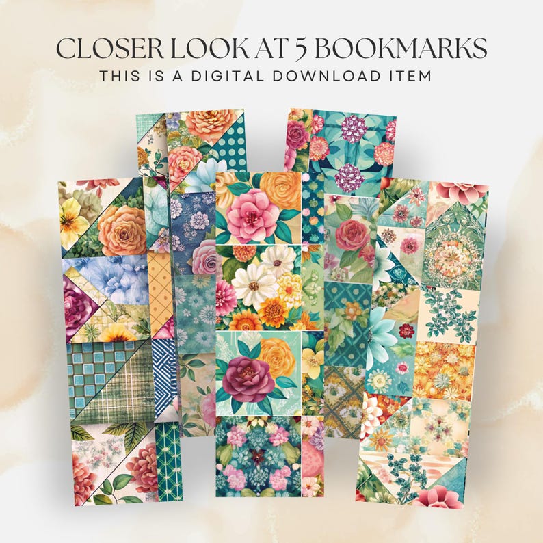 Printable Patchwork Bookmarks Set: Book Lover DIY Gift (PDF Download ...