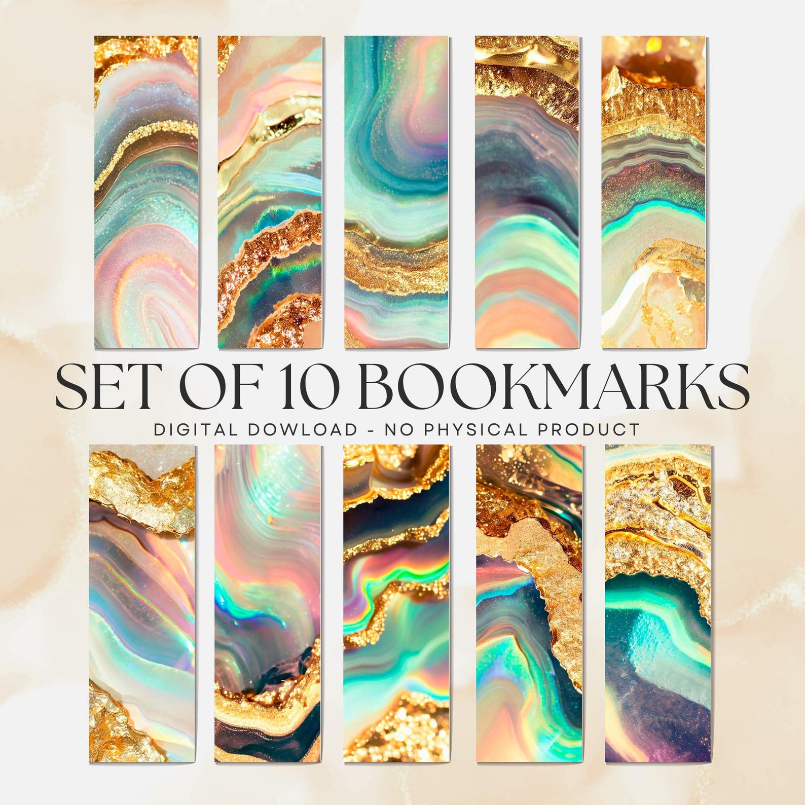 Geode Bookmarks: Printable Book Lover Gift (PDF and PNG Download, 10 ...