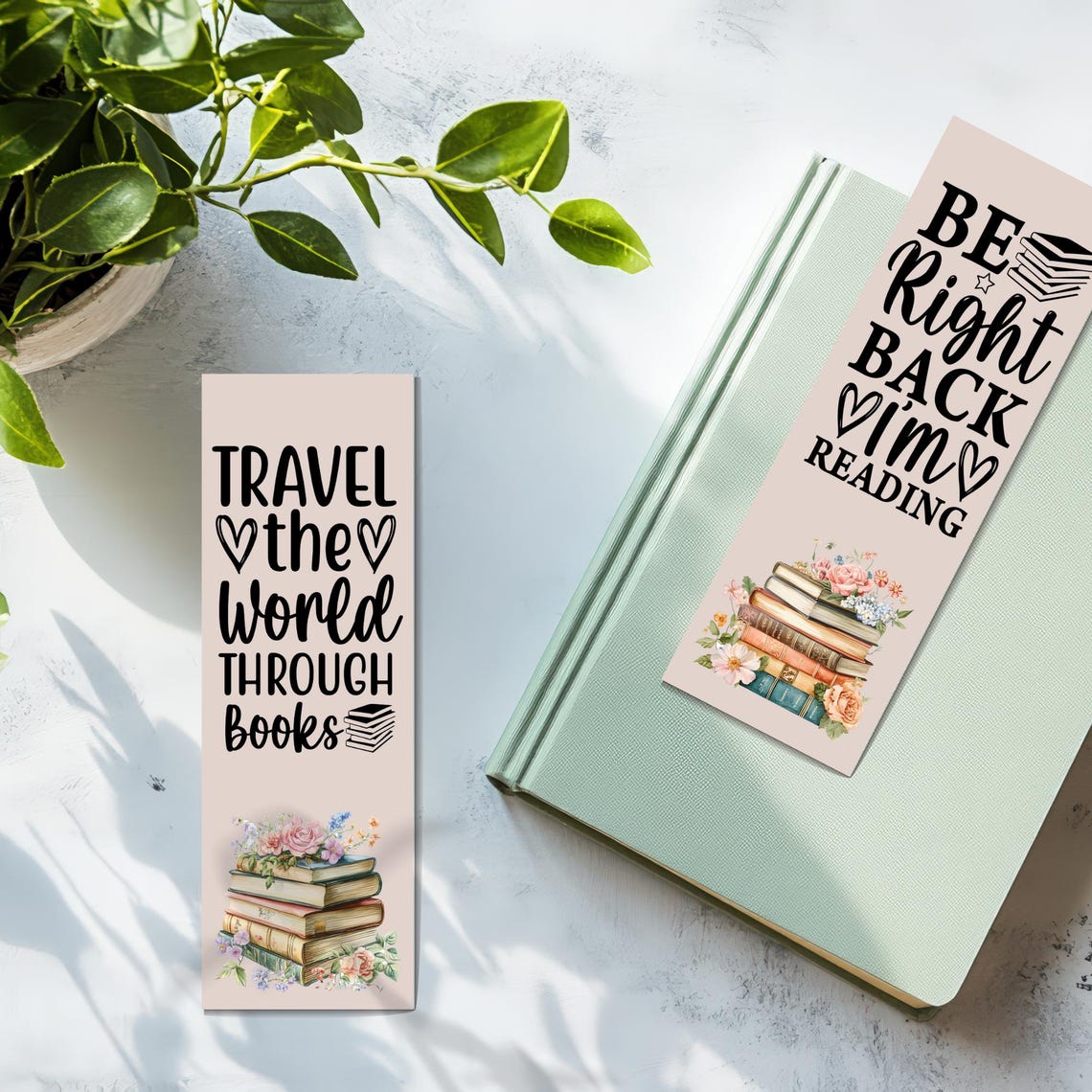 Floral Bookmarks: Stacked Books Design, DIY Gift (PDF and PNG Download ...