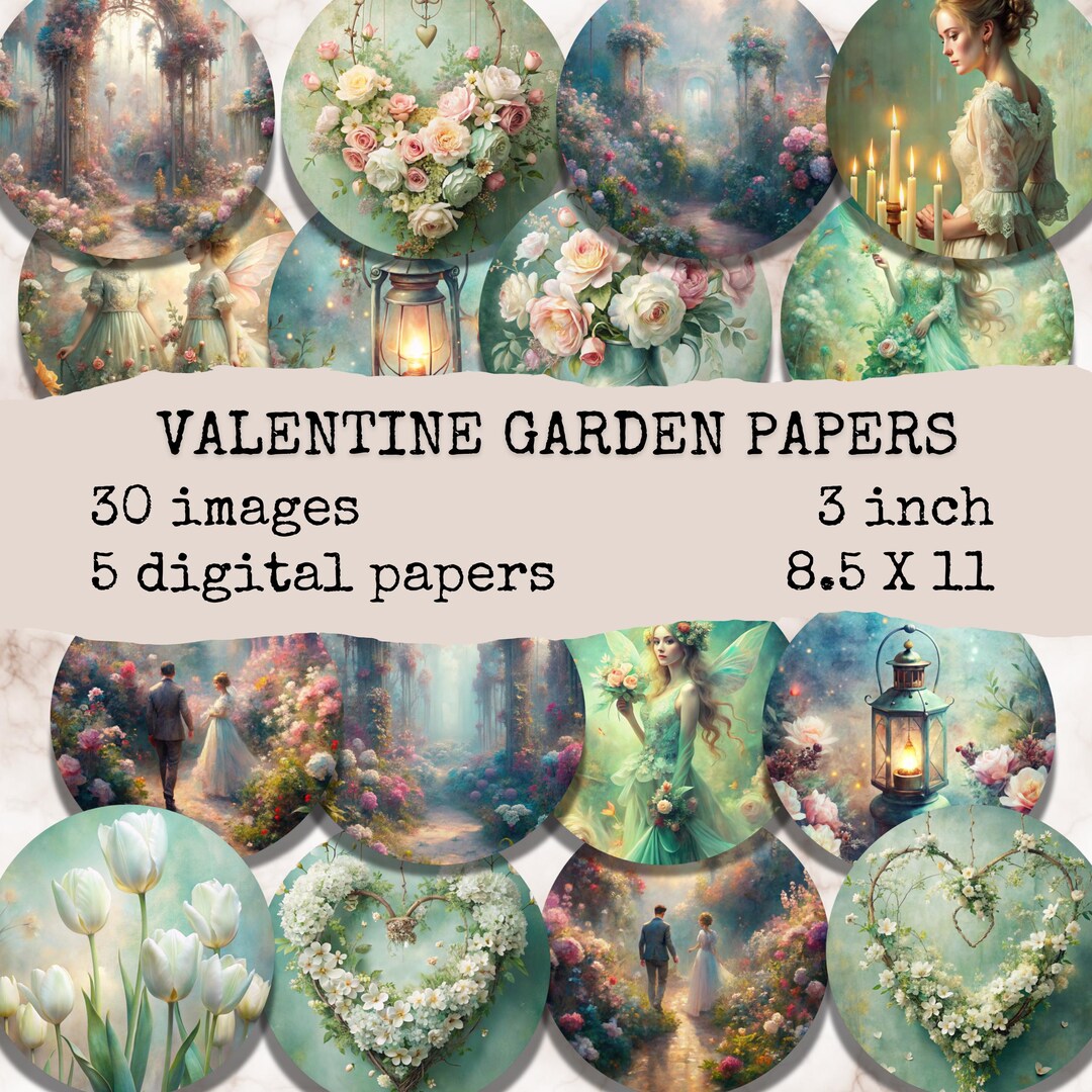 Valentine Garden Printable Junk Journal 3 Inch Circles, Ephemera ...