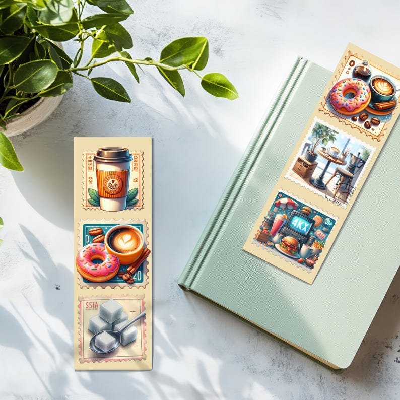 Printable Bookmark Set: Coffee & Postage Stamp Designs (PDF and PNG ...