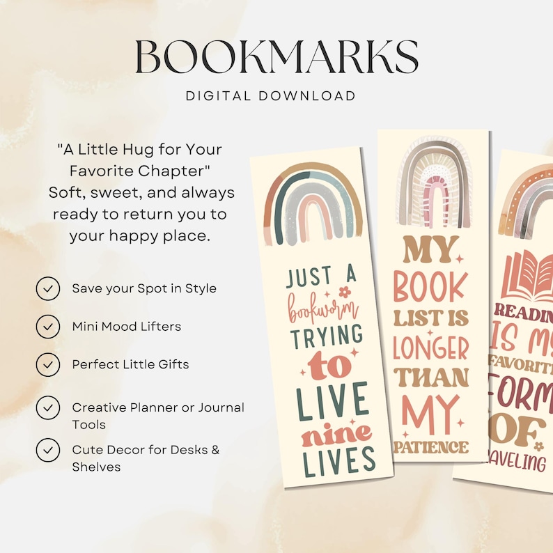 Rainbow Boho Bookmarks Printable DIY Book Lover Gift (PDF and PNG ...