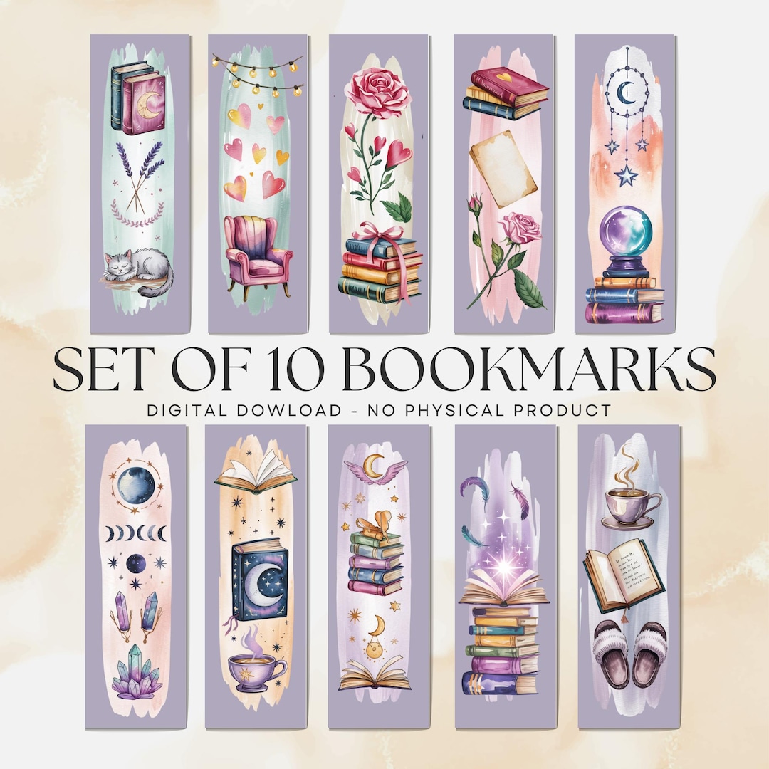 Purple Book Lover Brushstroke Bookmarks, DIY Gift (PDF and PNG Digital ...