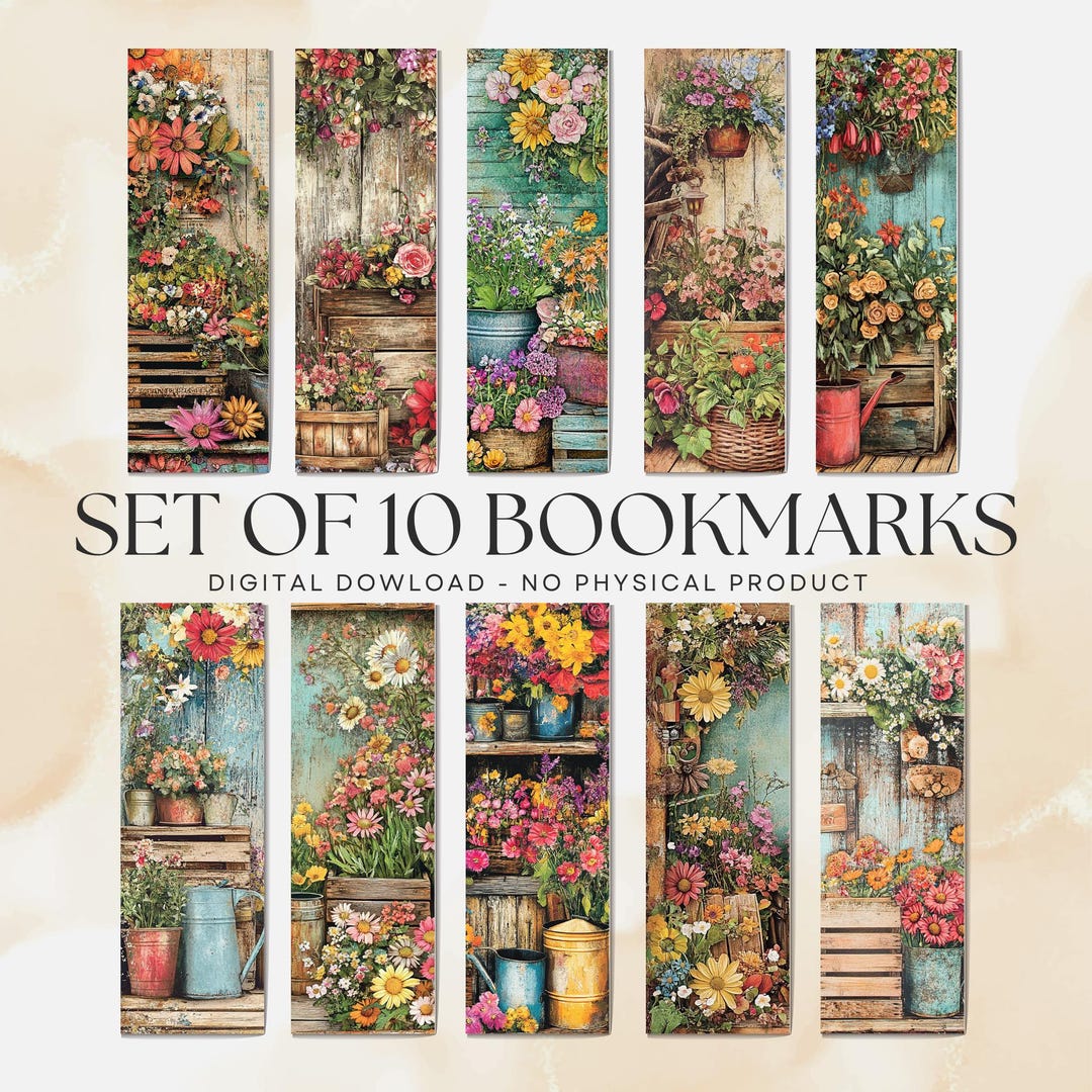 Rustic Garden Bookmarks: Book Lover Gift, DIY Print (PDF and PNG ...