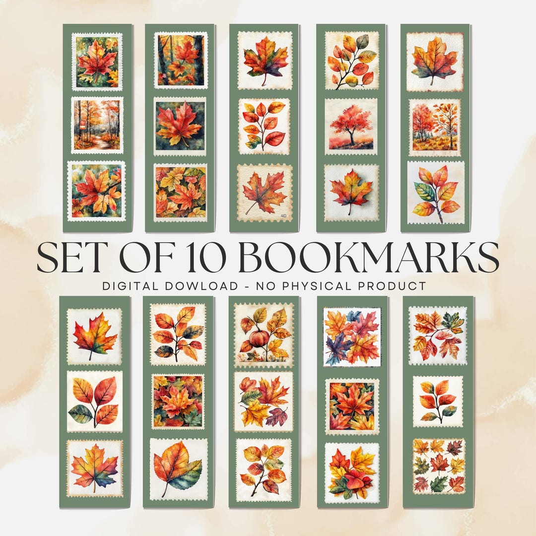Autumn Leaves Bookmark Set: Printable Book Lover Gift (digital Download ...