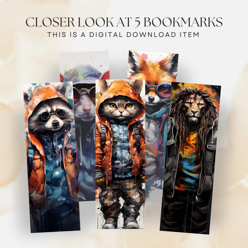 City Animals Bookmarks: Printable DIY Gift (PDF and PNG Download) - Etsy