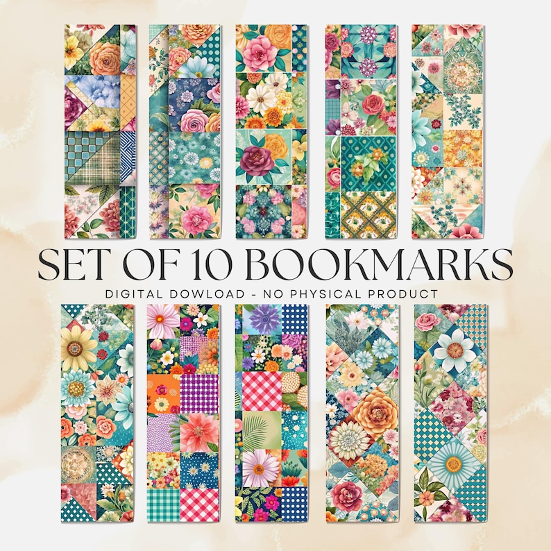 Printable Patchwork Bookmarks Set: Book Lover DIY Gift (PDF Download ...