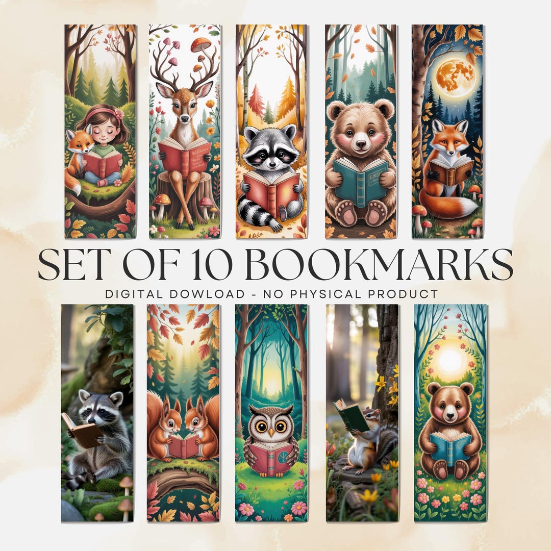 Reading Woodland Animals, PDF and PNG Printable Bookmarks, Digital ...