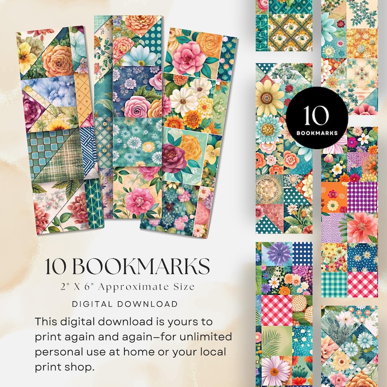 Printable Patchwork Bookmarks Set: Book Lover DIY Gift (PDF and PNG ...