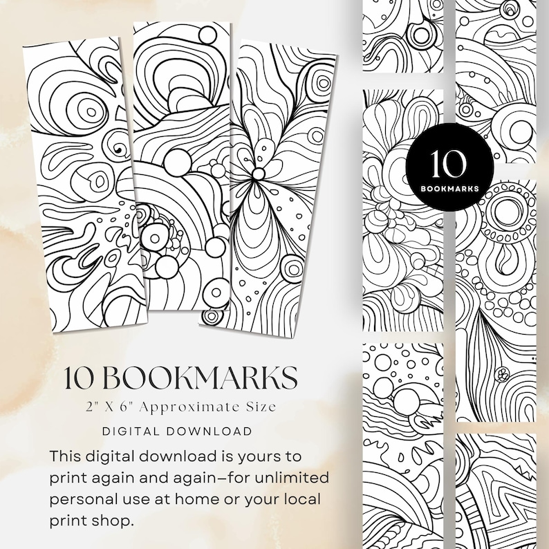 Doodle Printable Bookmark Designs Set of 10 DIY Coloring Bookmarks (PDF ...