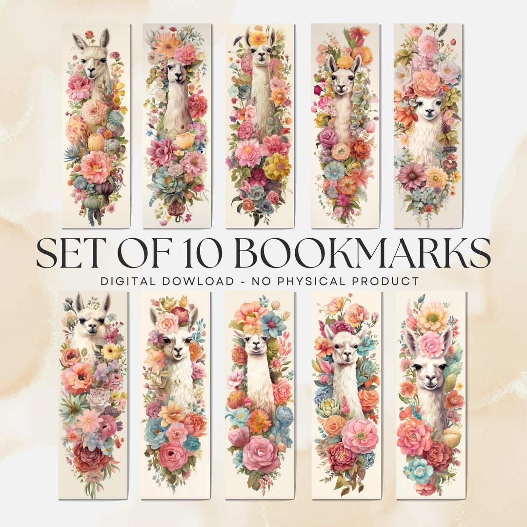 Floral Llama Bookmarks: Printable DIY Gift, Book Lover (PDF and PNG ...