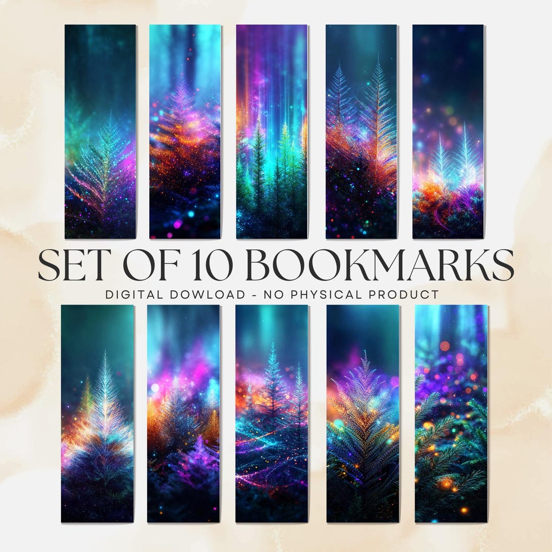 Neon Forest Bookmarks: Printable DIY Gift (PDF and PNG Download, 10 ...