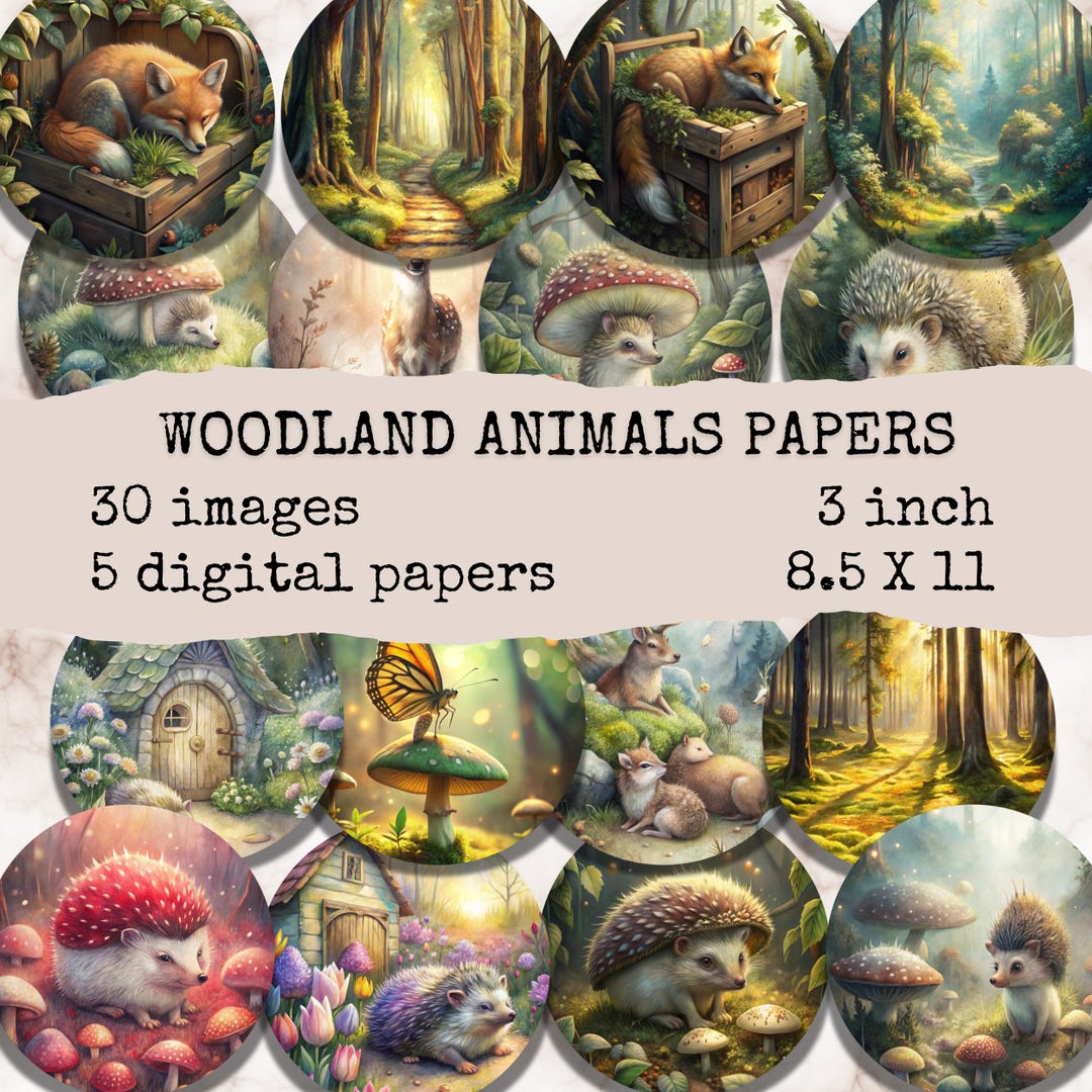 Woodland Animals Printable Junk Journal 3 Inch Circles, Ephemera ...