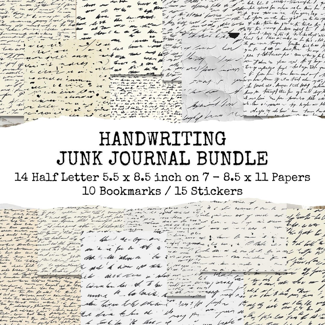 Handwriting Junk Journal Bundle, Printable Pages, Bookmarks & Stickers ...