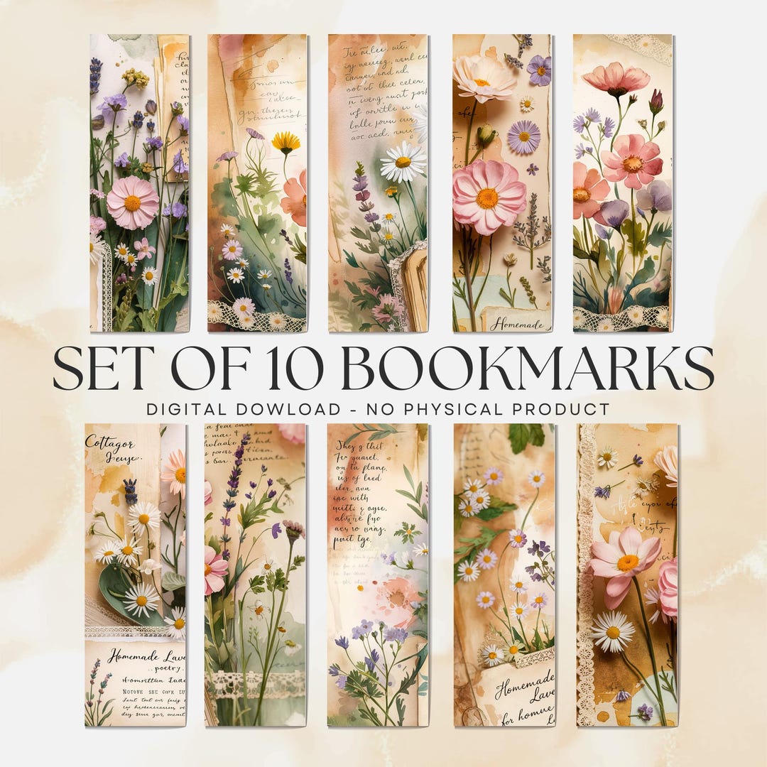 Cottagecore Junk Journal, Printable Bookmark Set of 10 (digital ...
