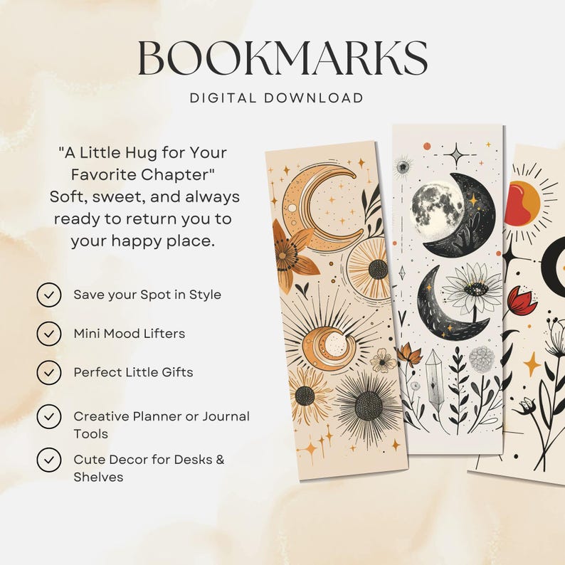 Celestial Moon Bookmarks Printable Book Lover Gift V1 (PDF and PNG ...
