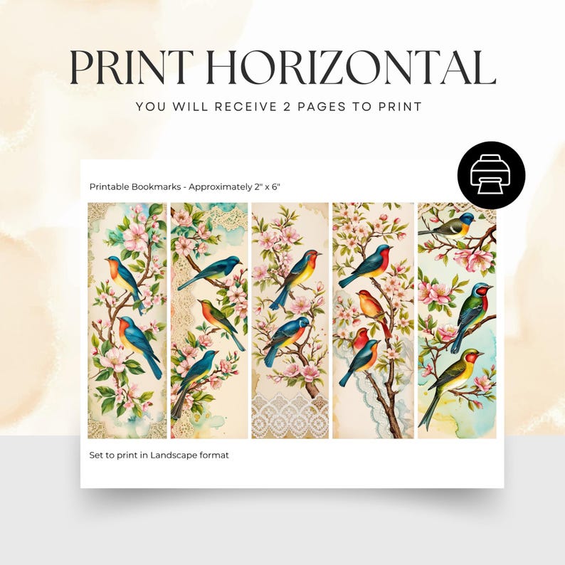 Vintage Birds Bookmarks: Printable DIY Gift, Book Lover (digital ...