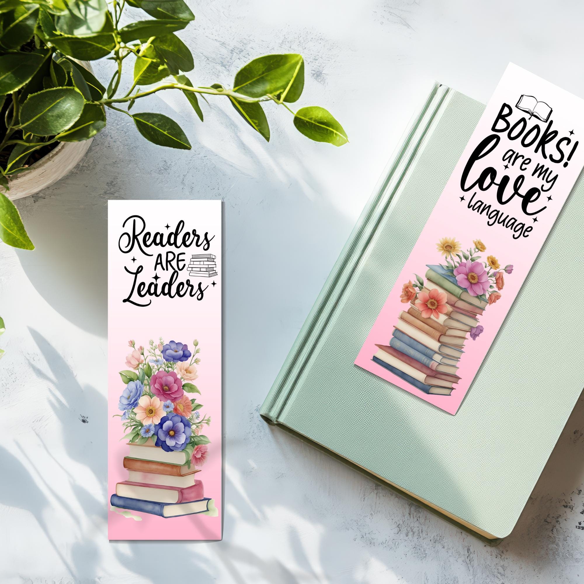 Floral Bookmarks: Pink Stacked Bookmarks (digital Download, PDF and PNG ...