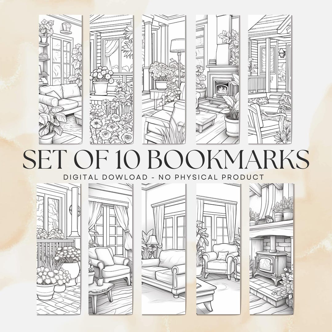 Cozy Home Coloring Bookmarks V2, (PDF and PNG Download) - Etsy
