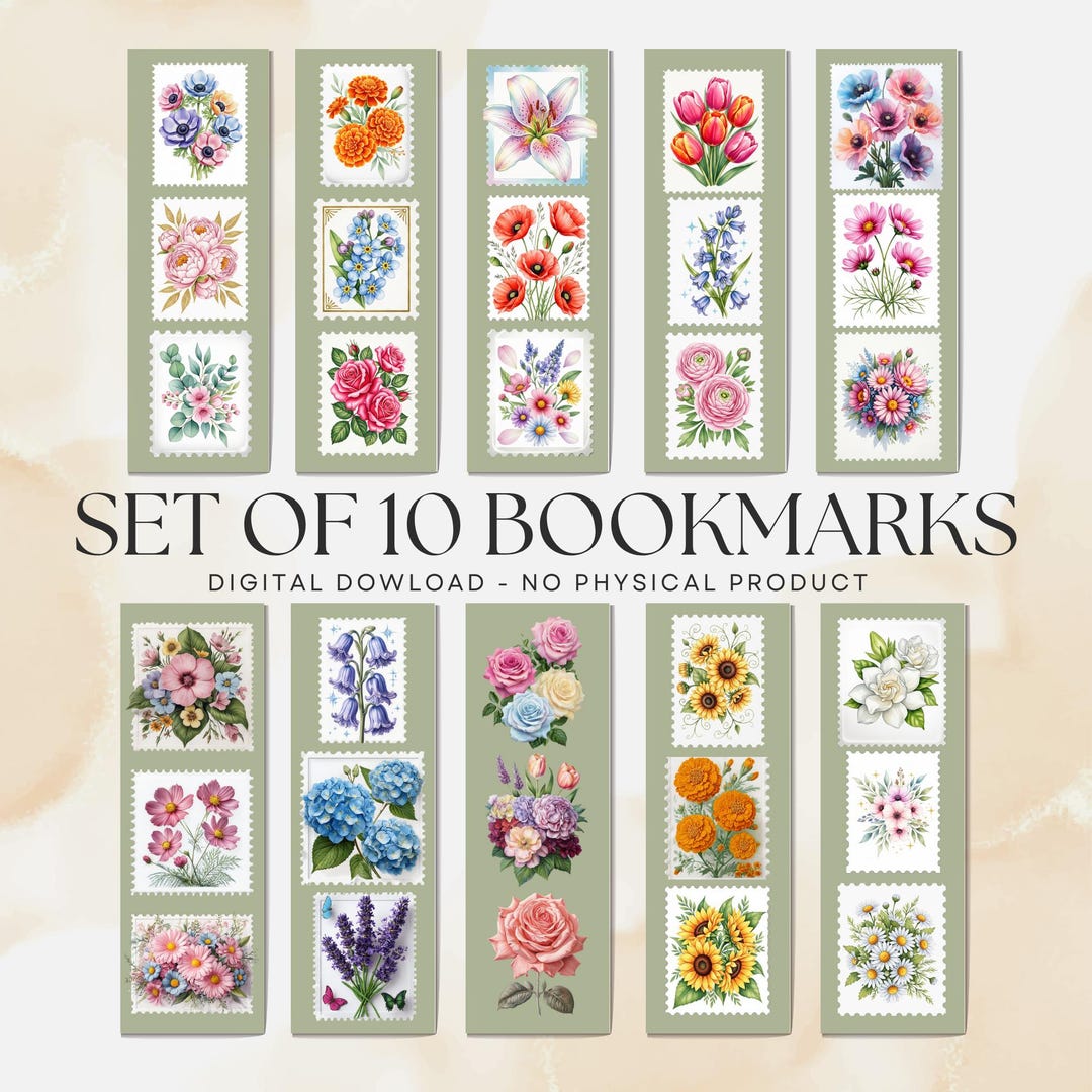 Floral Postage Stamp Bookmarks: DIY Book Lover Gift (PNG and PDF ...