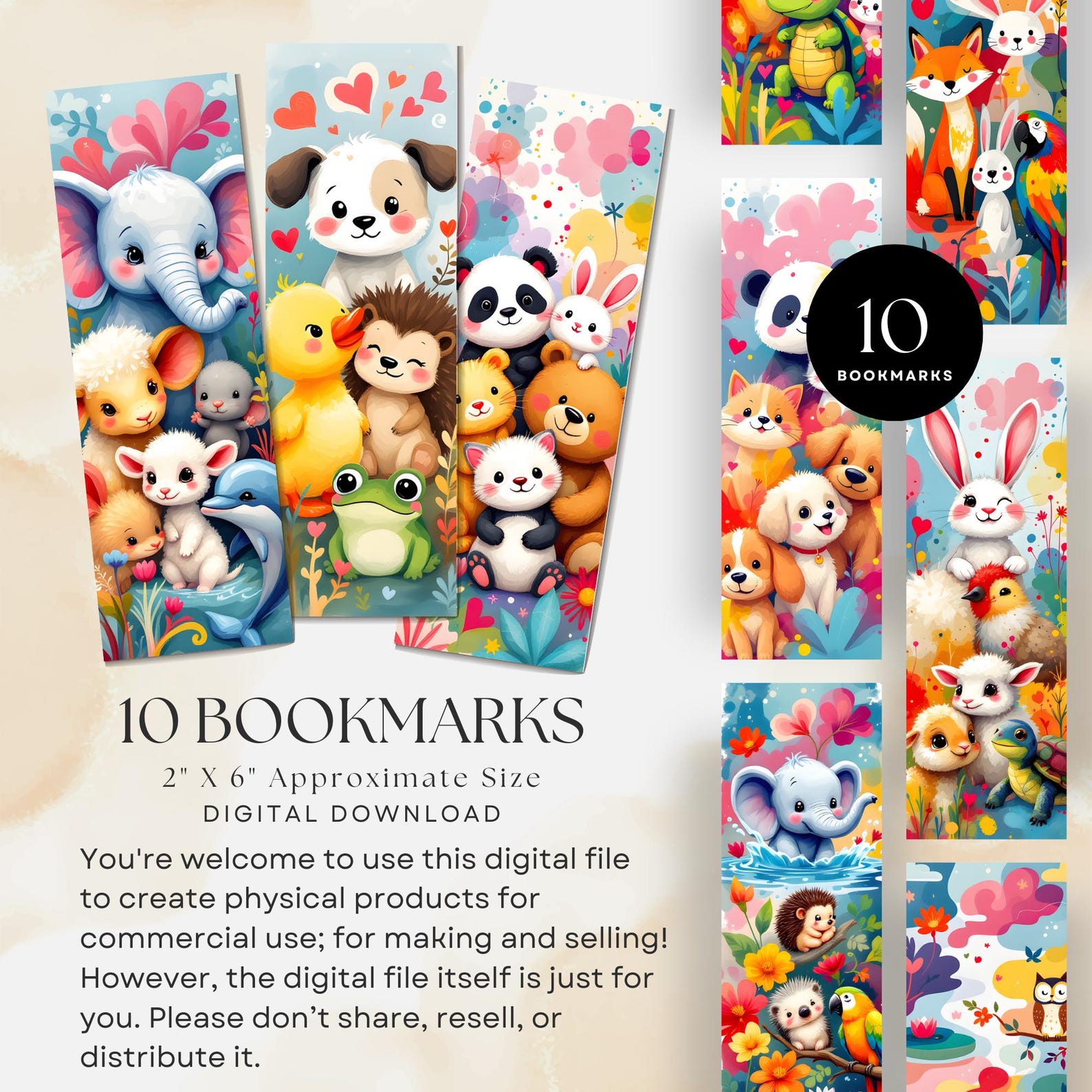 Nursery Animal Bookmarks: Printable Book Lover Gift (PDF and PNG ...
