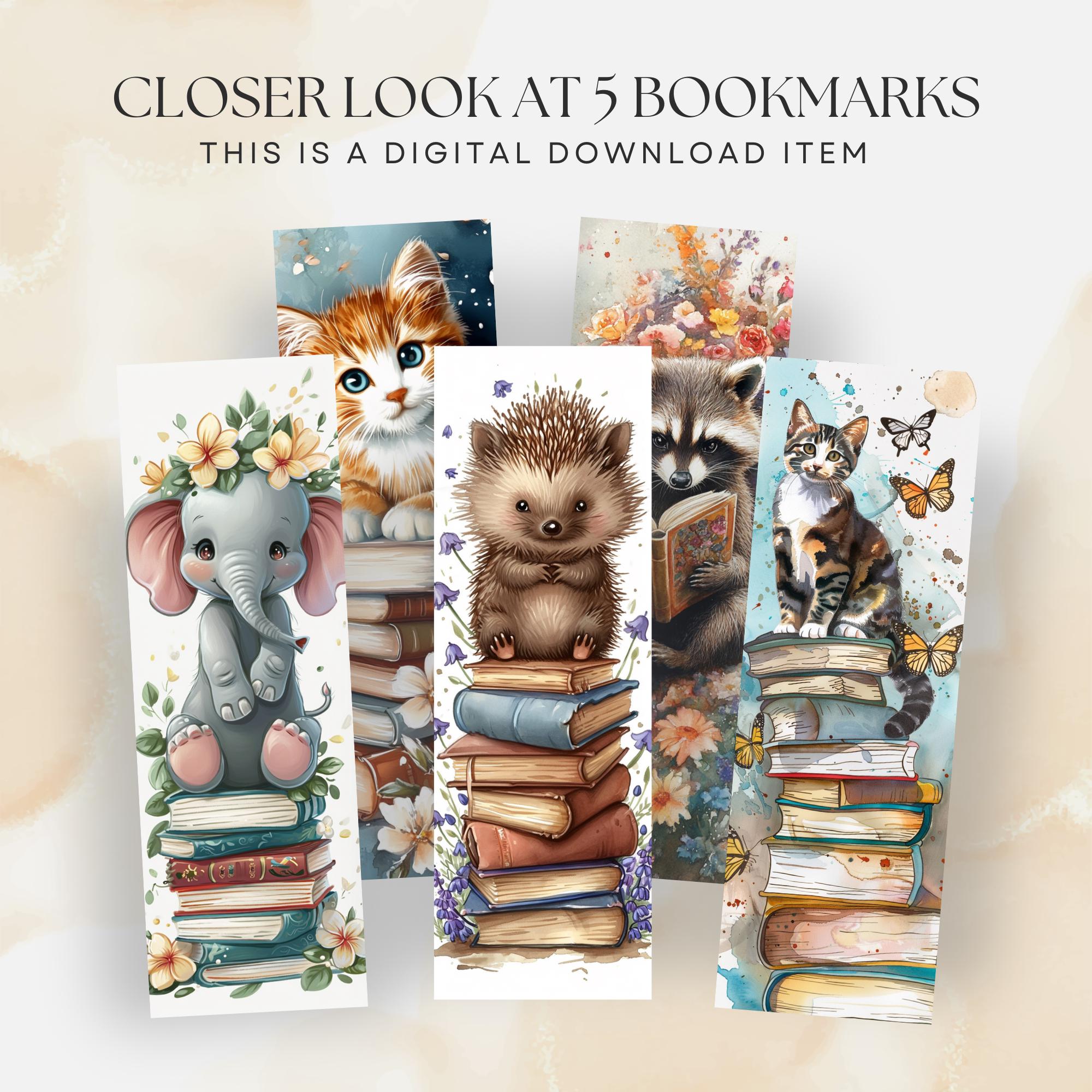 Stacked Books Bookmark Set: Animal Designs, Printable DIY (PDF and PNG ...
