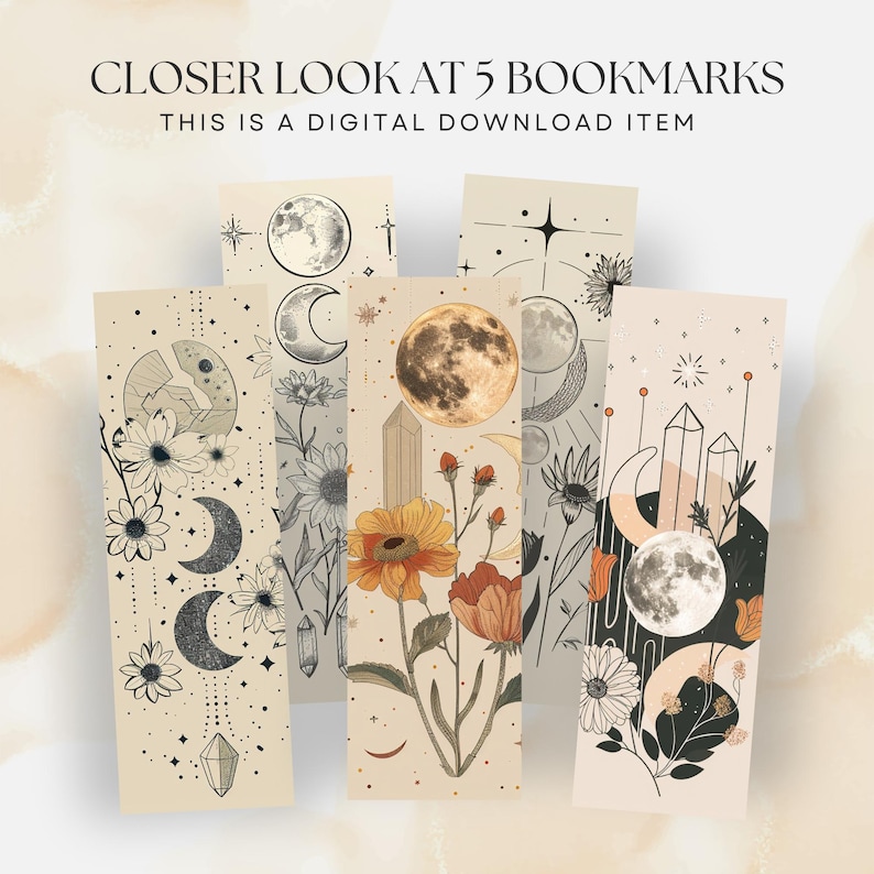 Celestial Moon Bookmarks Printable Book Lover Gift V1 (PDF and PNG ...