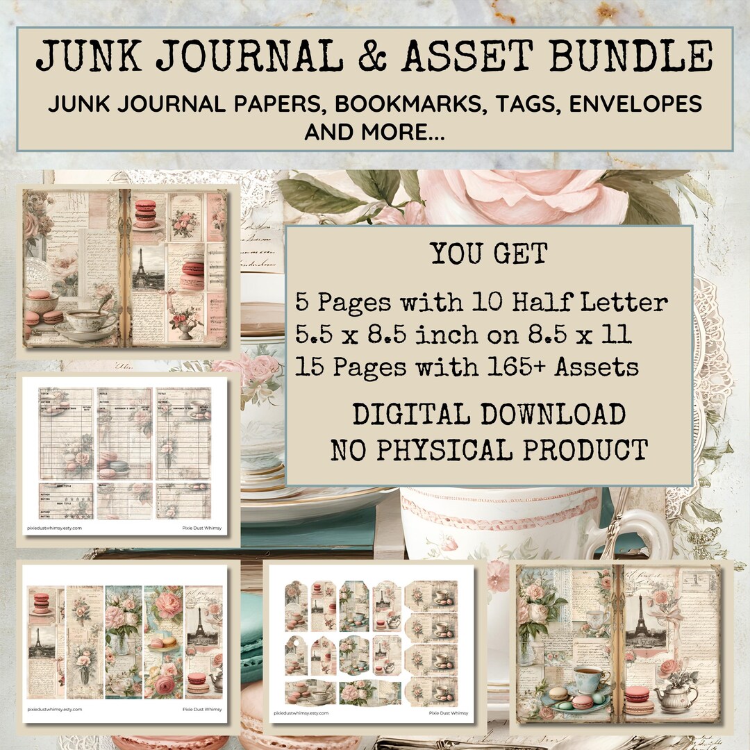 Vintage Tea Roses V2 Junk Journal Kit, Printable Ephemera, Bookmarks ...
